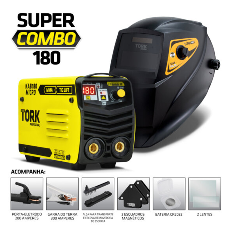 Inversora de Solda TIG/MMA 180A BIvolt + Máscara de Solda Mak Solar 4k CIM-7180-BV Supertork ...