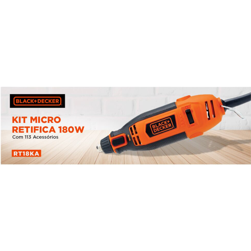 Kit Micro Retífica 180W 35000RPM 130 Peças RT18KA Black & Decker ...