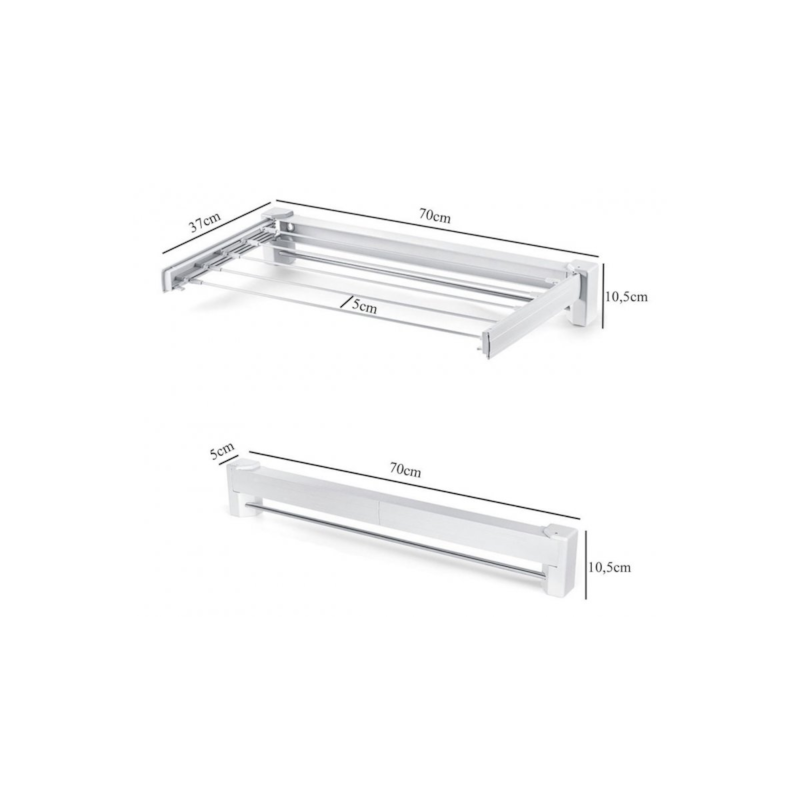 Varal mágico retrátil dobrável de parede 70cm 5 varetas GH109 GLOBALMIX ...